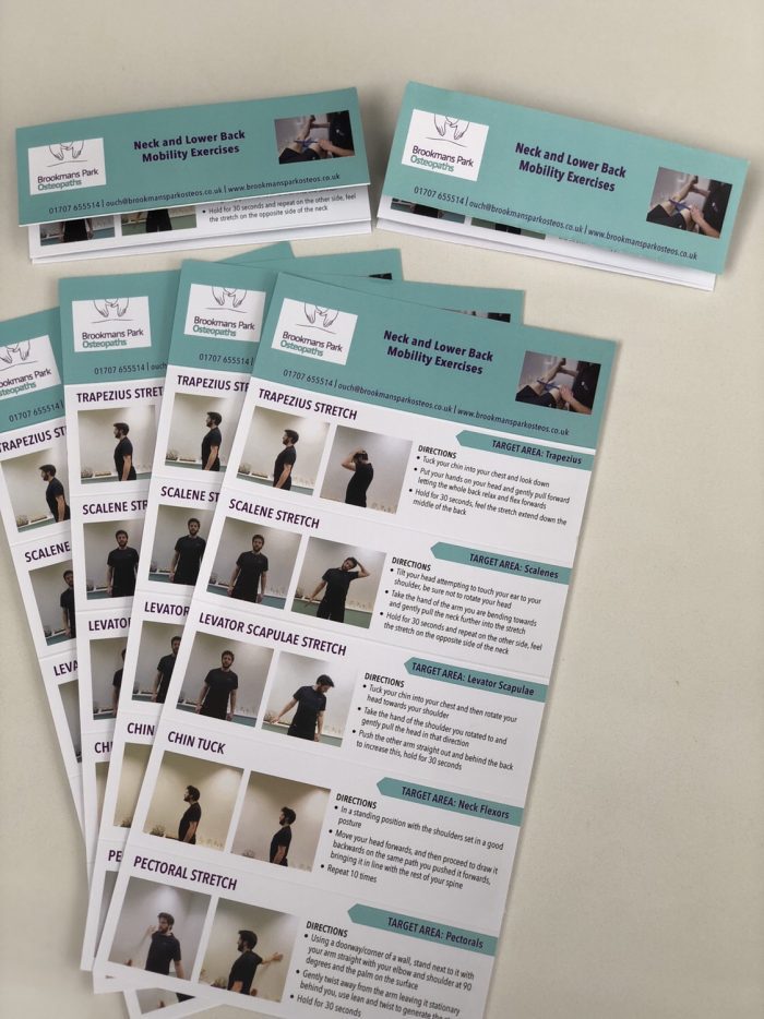 Our low back and neck exercise sheet - Brookmans Park Osteo